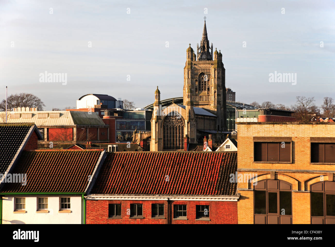 A view of the Church of Saint Peter Mancroft looking over rooftops from ...