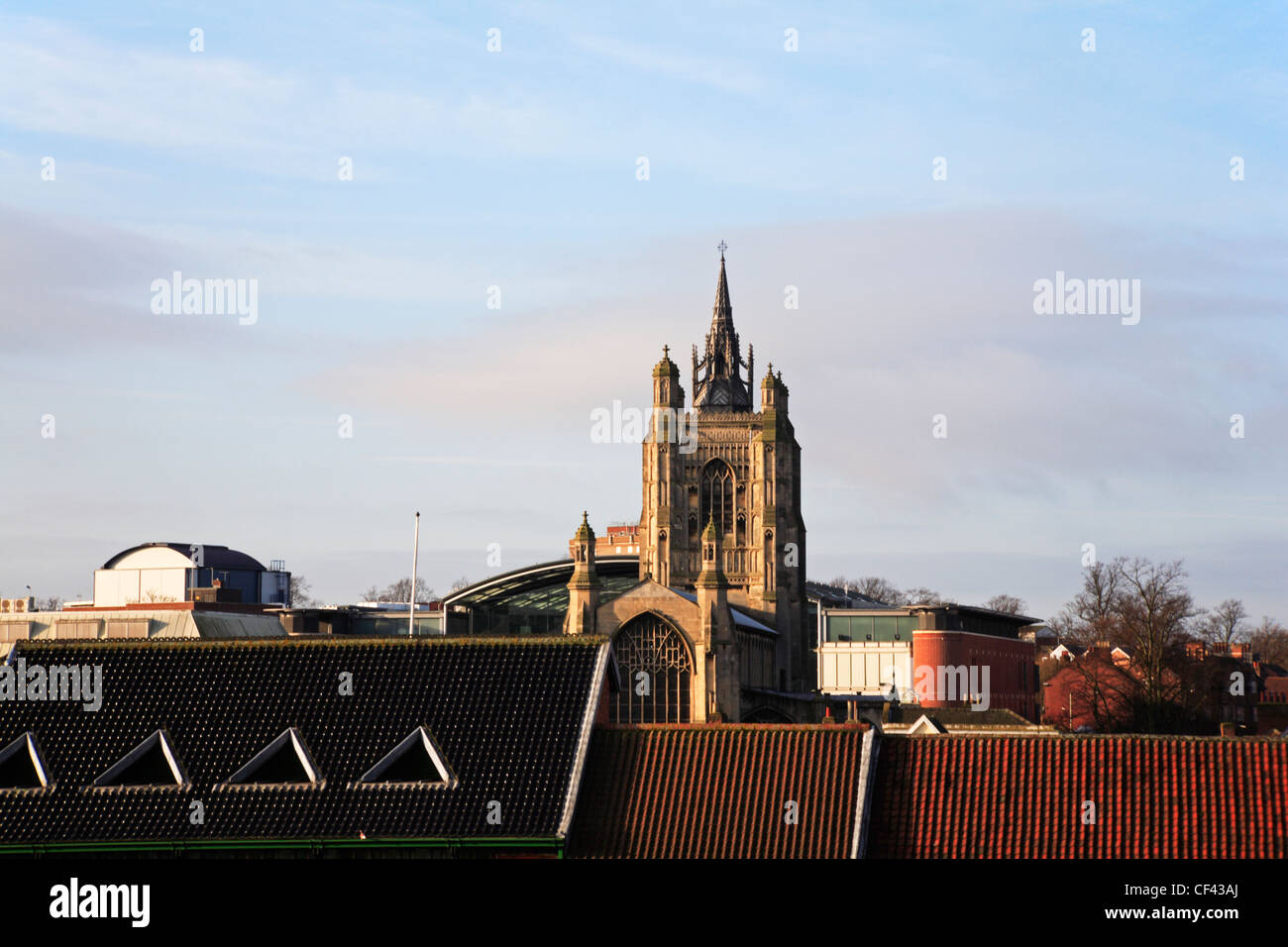 A view of the Church of Saint Peter Mancroft looking over rooftops from ...
