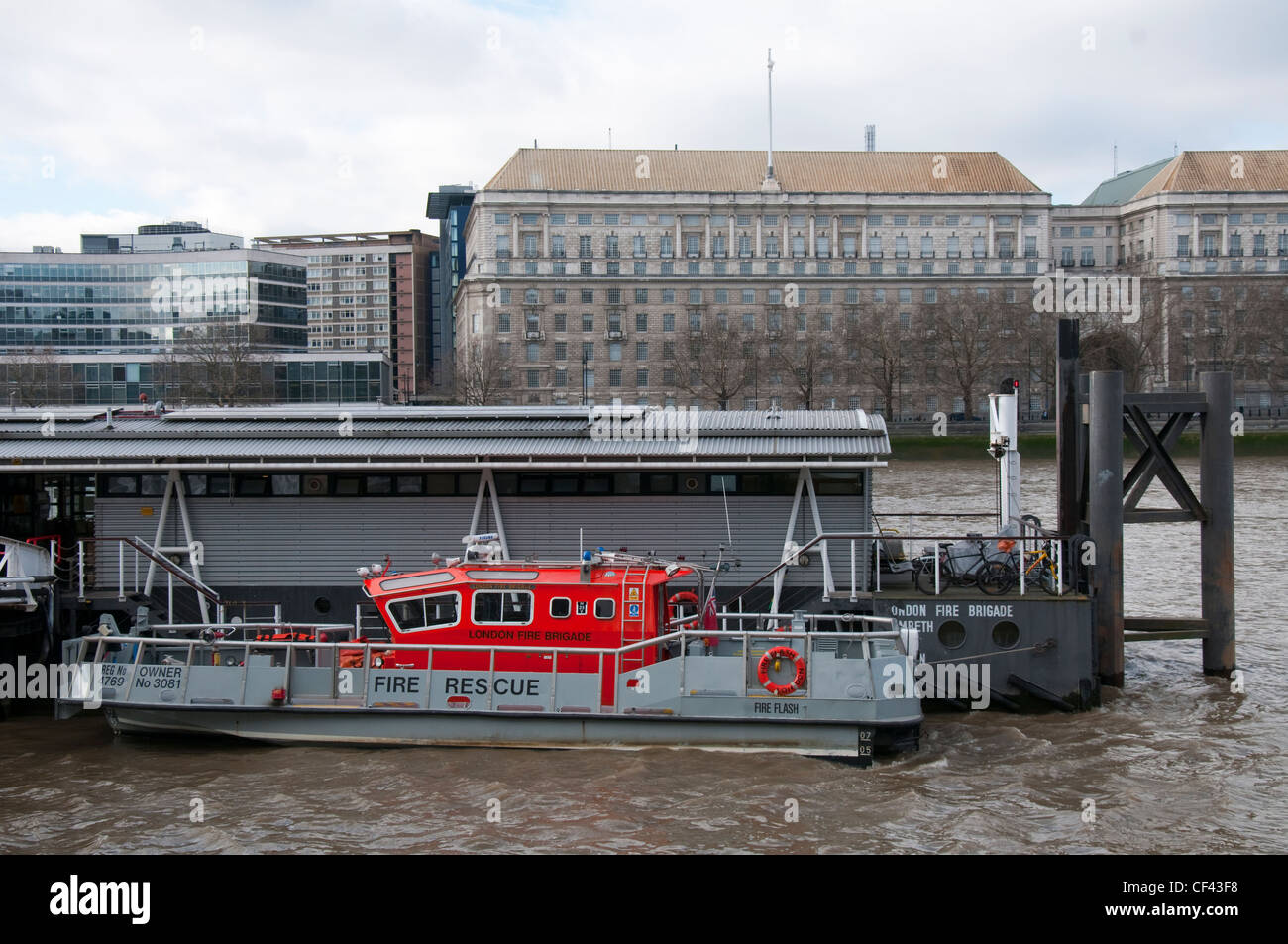 Lambeth River Fire Station on the River Thames in London England UK ...