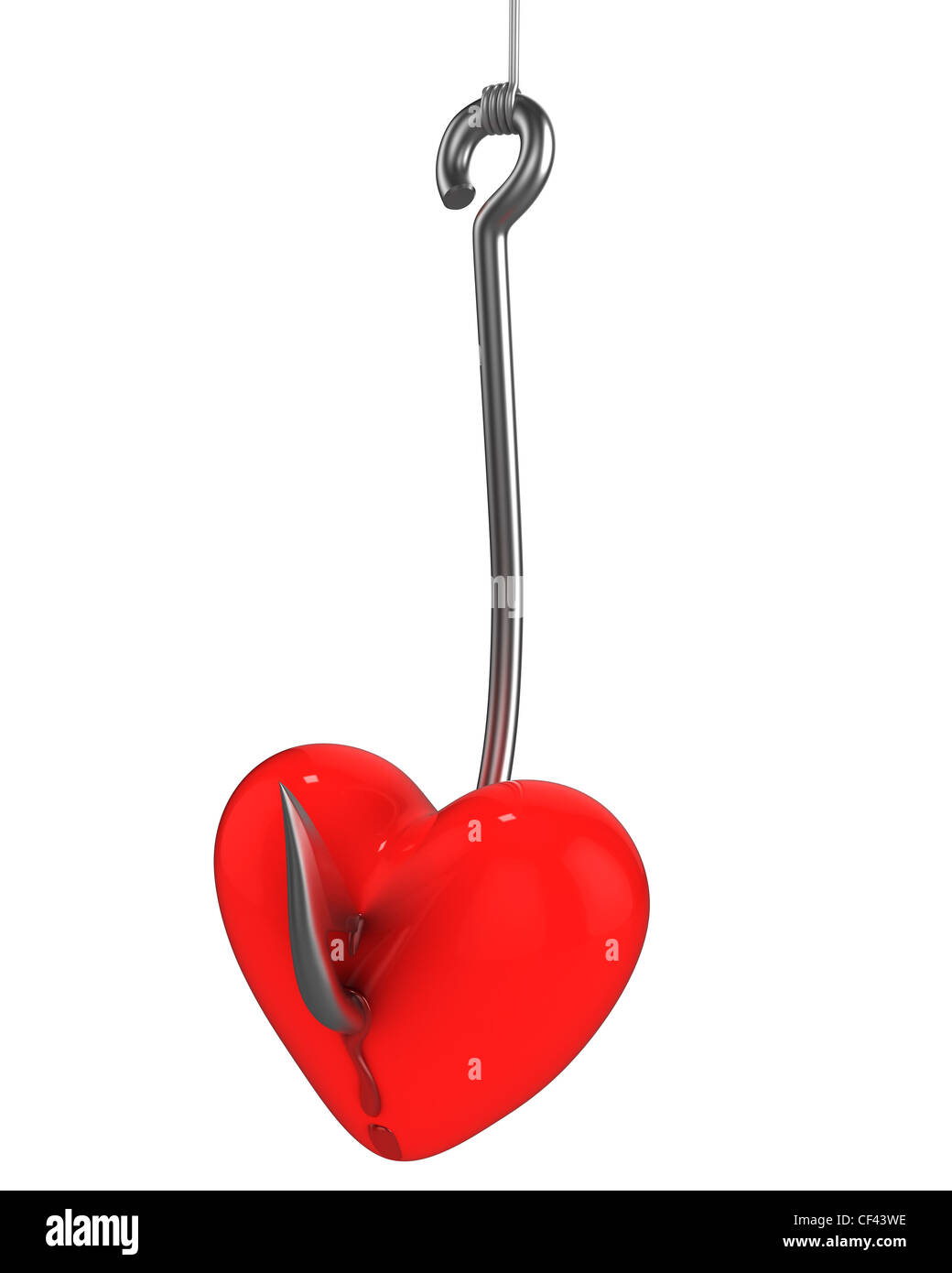 Red heart on a fishing hook isolated on white background Stock Photo ...