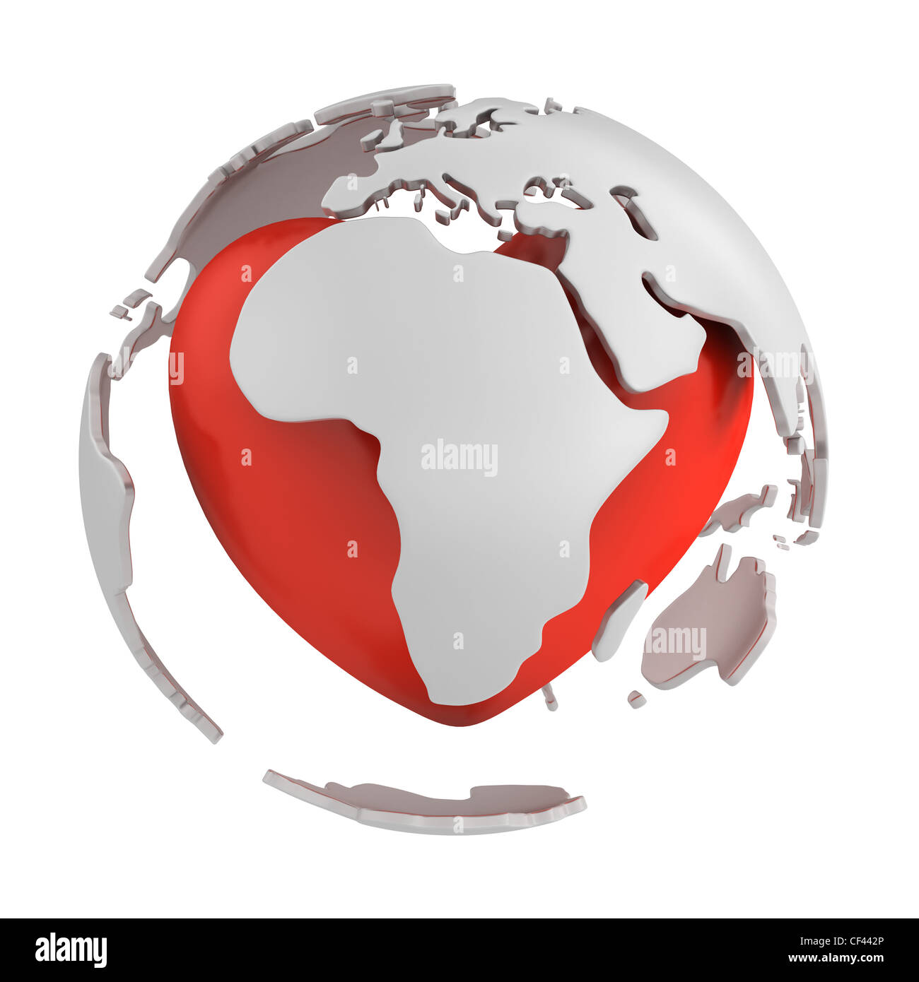 Globe with heart, Africa part isolated on white background Stock Photo ...