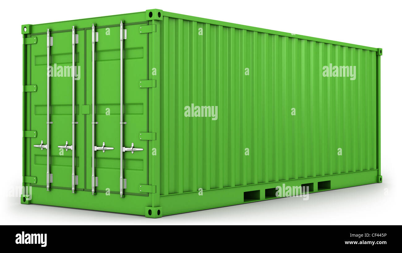 Green freight container isolated on white background Stock Photo - Alamy
