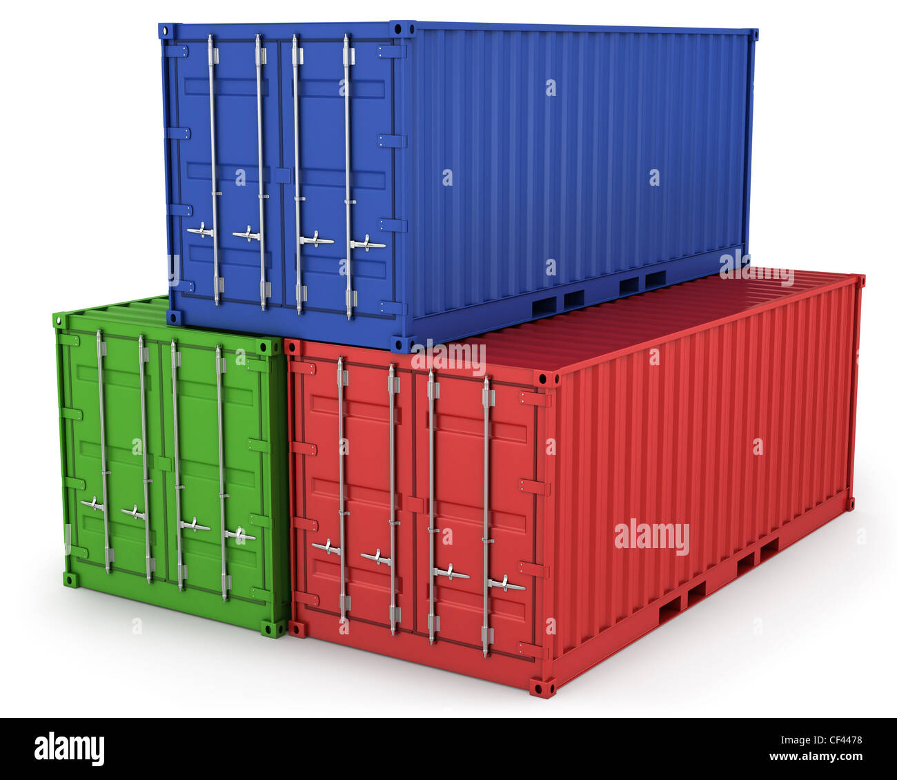Three freight containers isolated on white background Stock Photo - Alamy