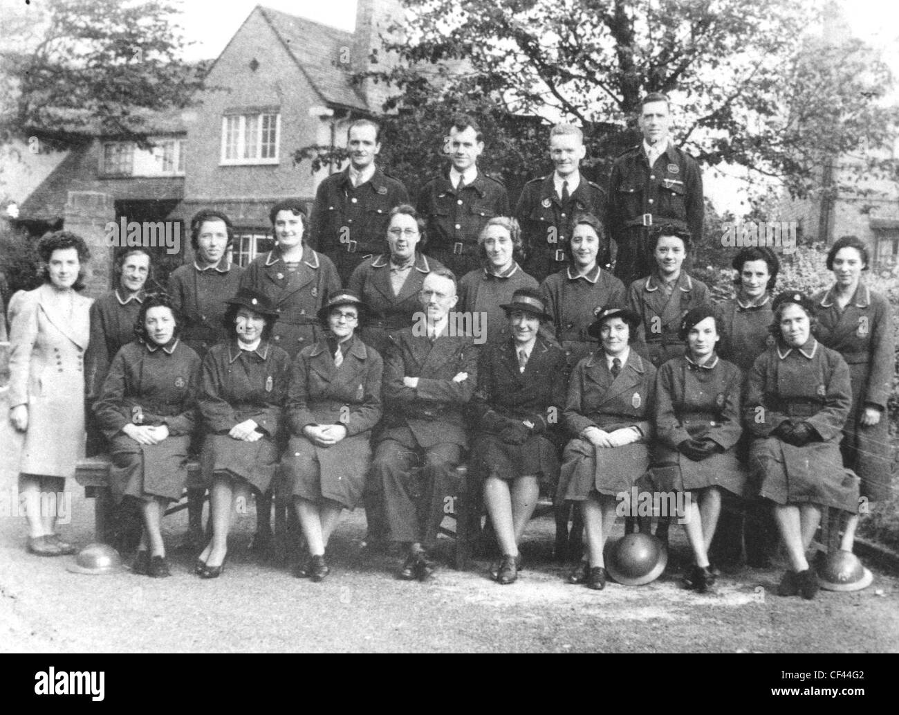 ARP (Air Raid Precautions) brigade committee, c 1940. Outside Heath ...