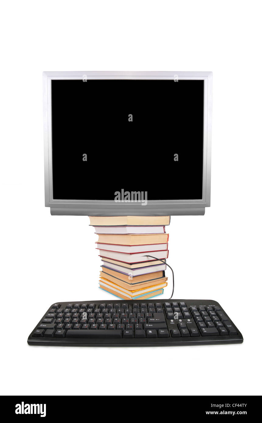 monitor on the books with the keyboard, collage Stock Photo - Alamy