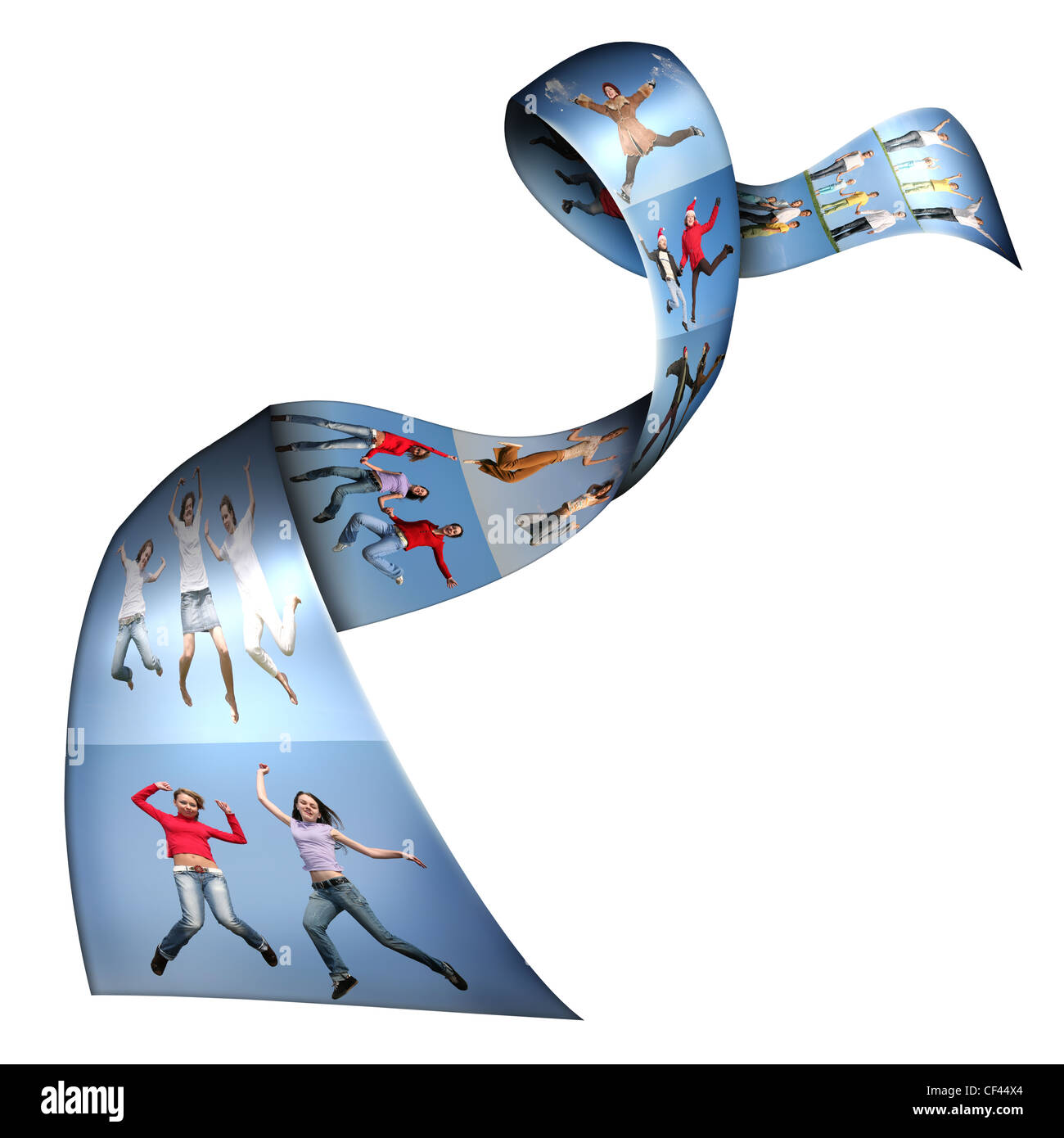 many photos of people on ribbon, collage Stock Photo - Alamy