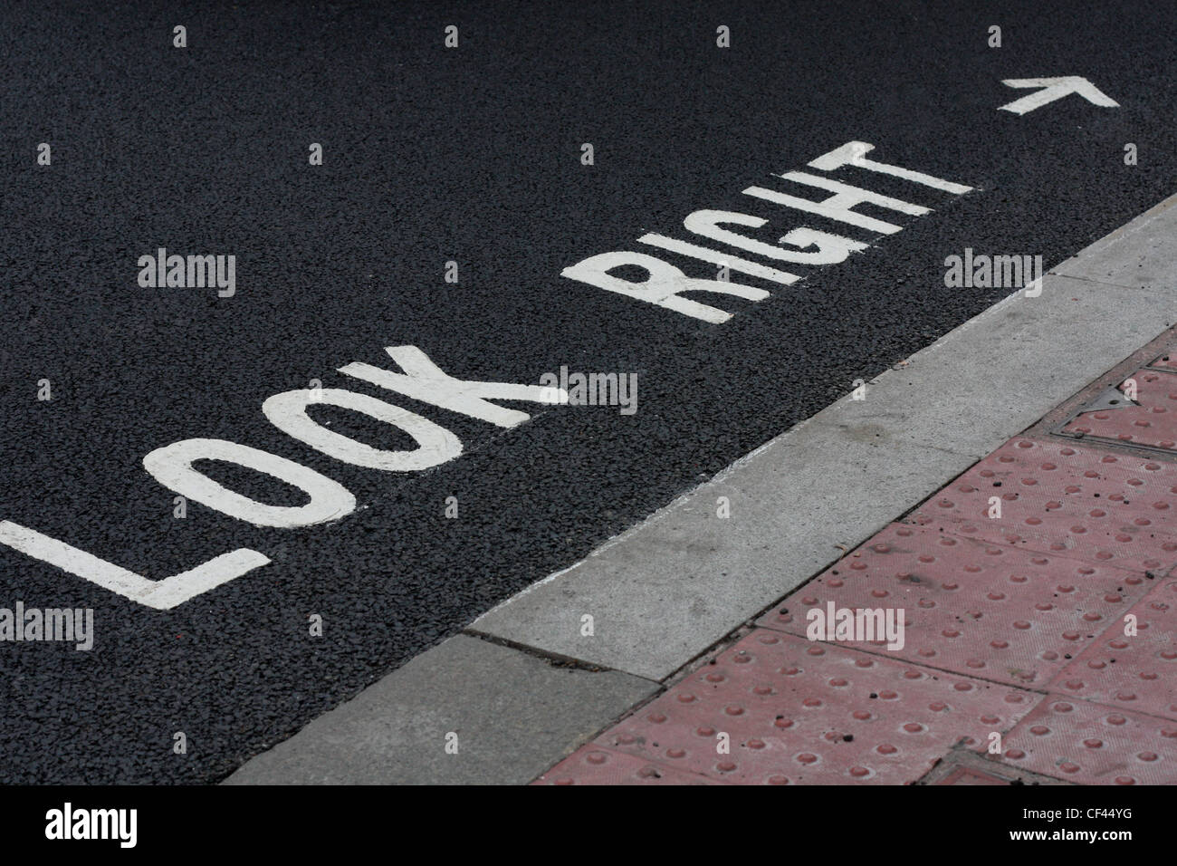 A sign on the road in London stating to look right Stock Photo - Alamy