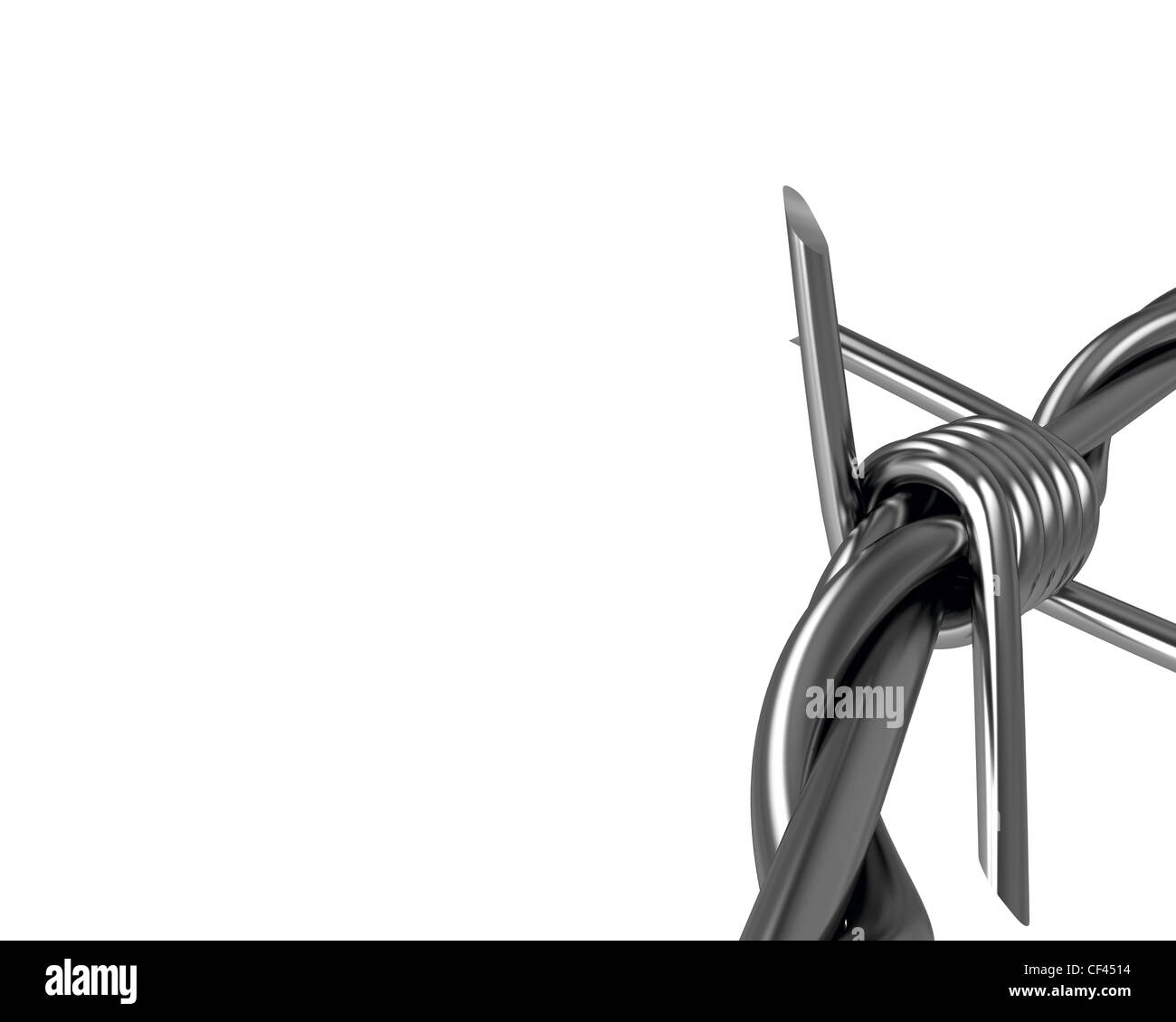 Barbed wire spike closeup, corner version isolated on white background ...