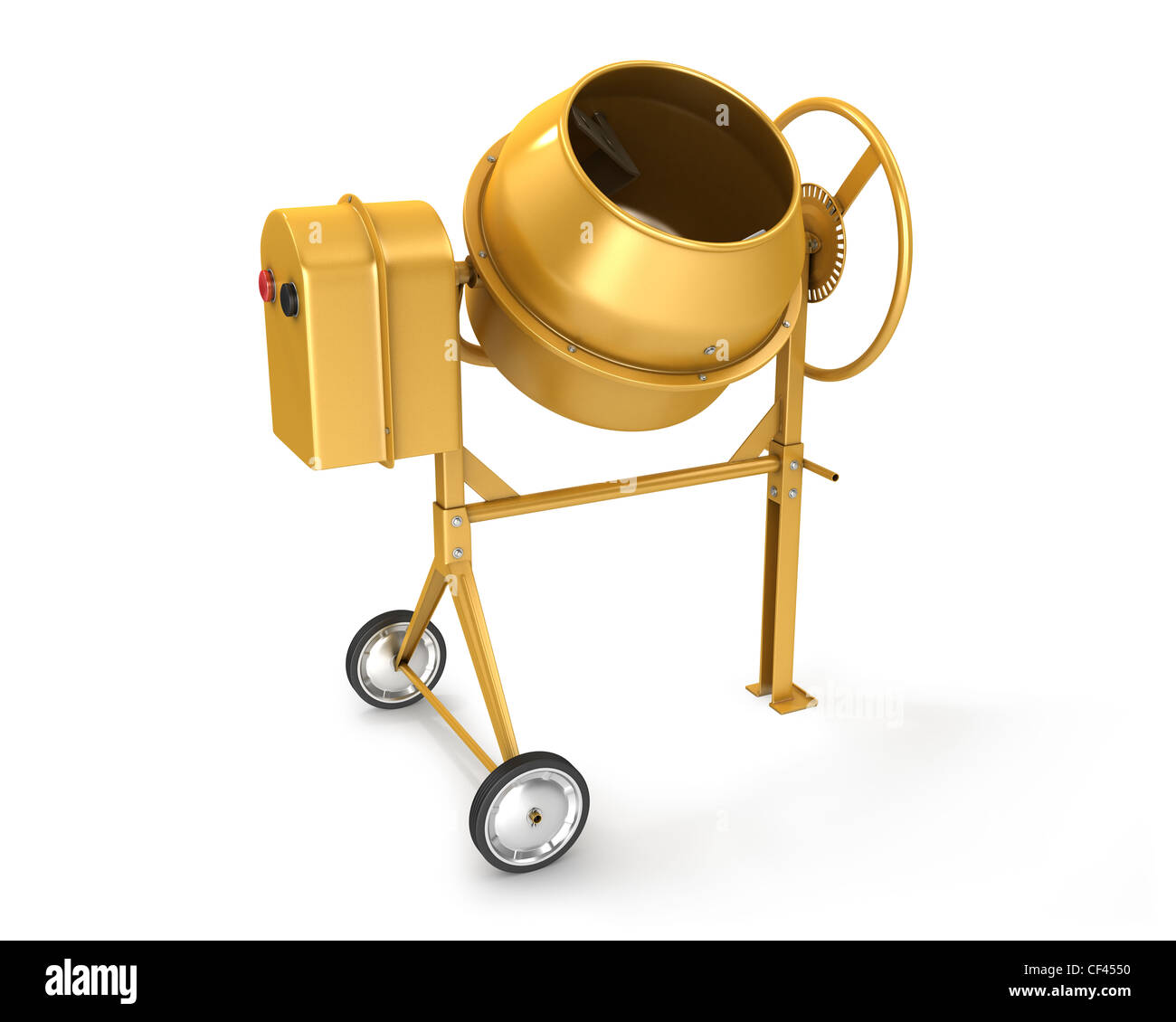 Clean new yellow concrete mixer isolated on white background Stock ...