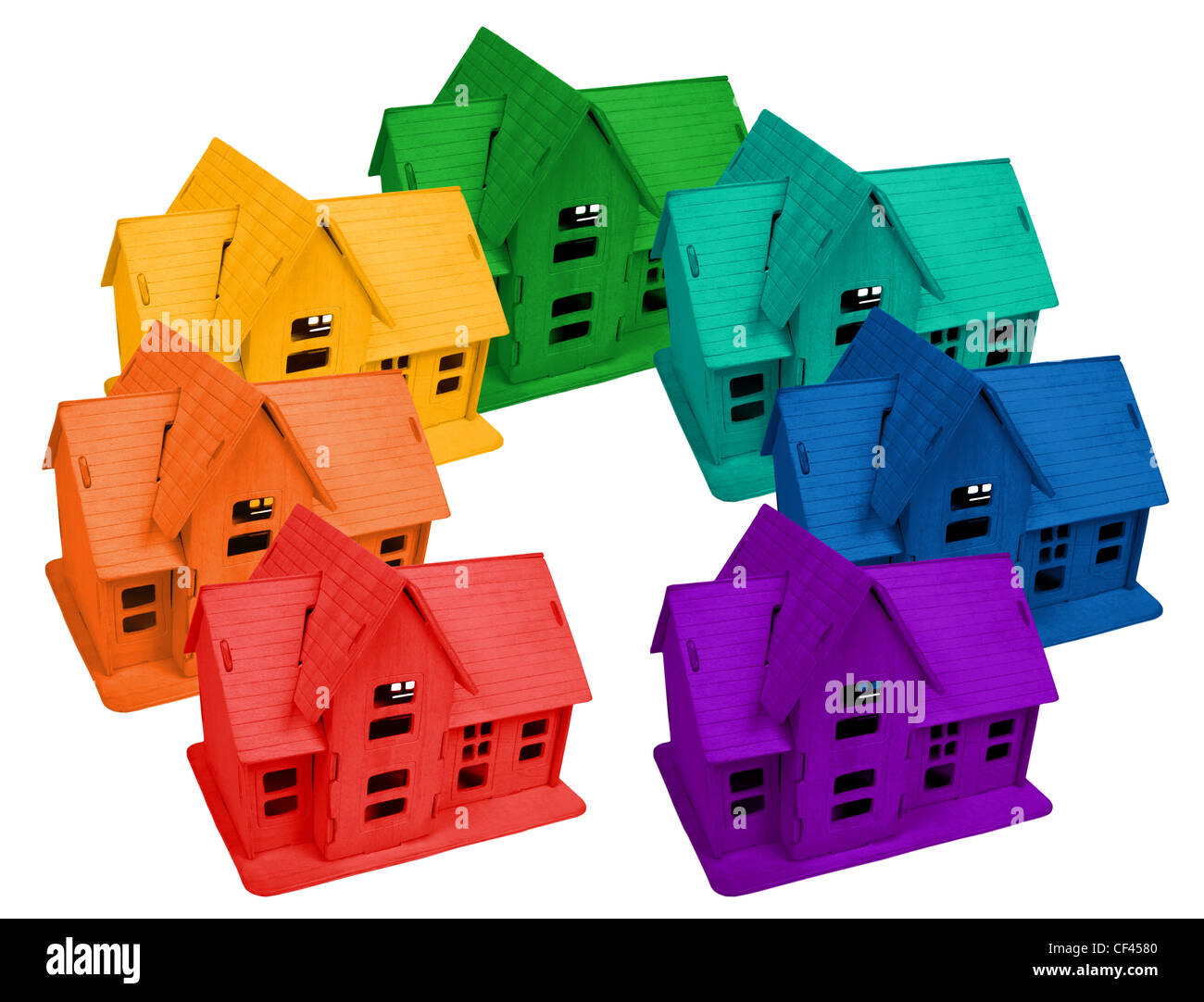 Model of houses in colors of rainbow, collage Stock Photo - Alamy