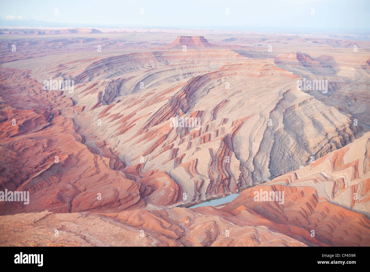 AERIAL VIEW. San Juan River bisecting the Raplee Anticline. Mexican Hat ...