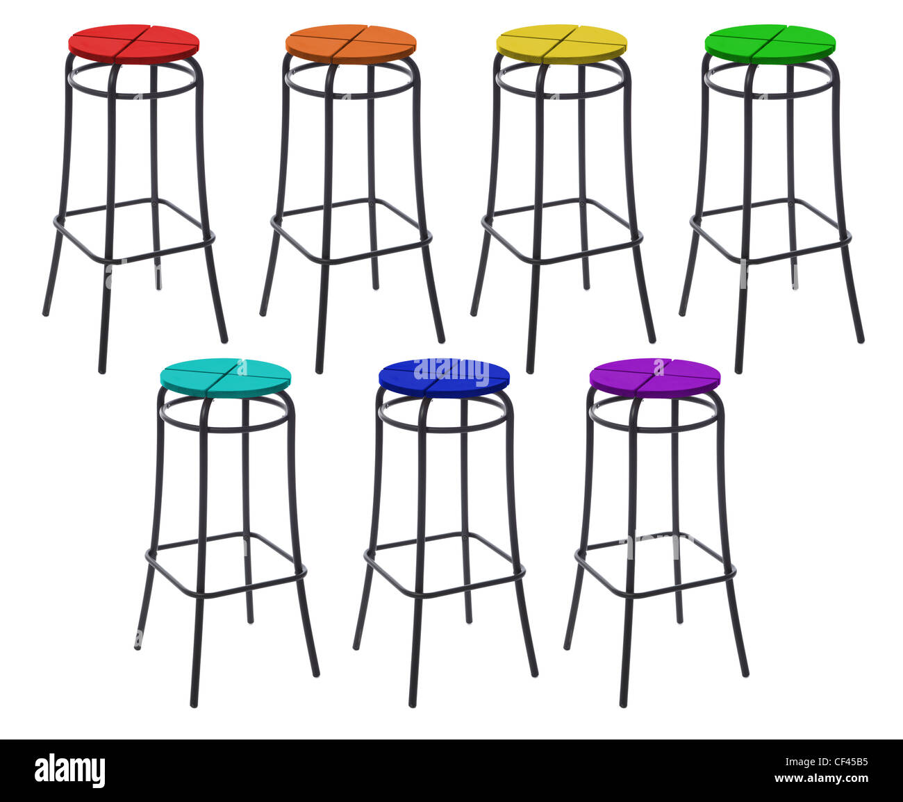 many bar chairs in colors of rainbow, collage Stock Photo - Alamy