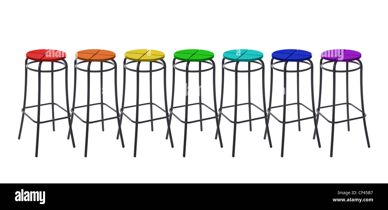many bar chairs in colors of rainbow, collage Stock Photo - Alamy