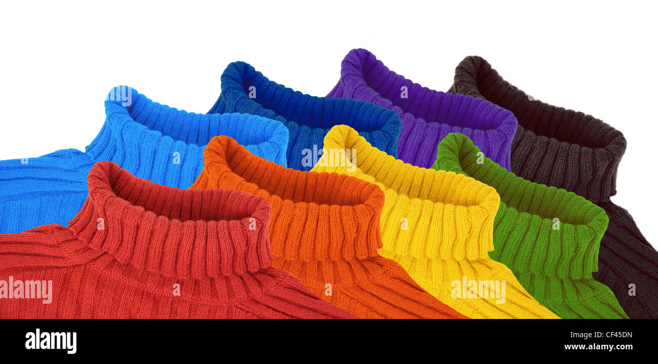 group of multi color rainbow sweaters collage Stock Photo - Alamy