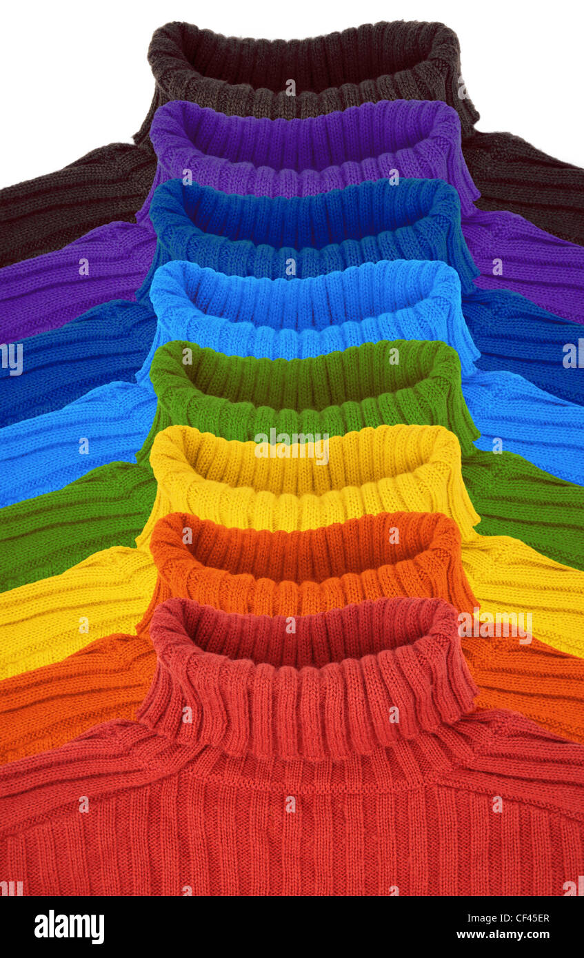group of multi color rainbow sweaters collage Stock Photo - Alamy