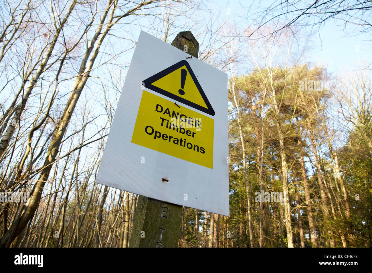 Warning signs in commercial forest Stock Photo - Alamy