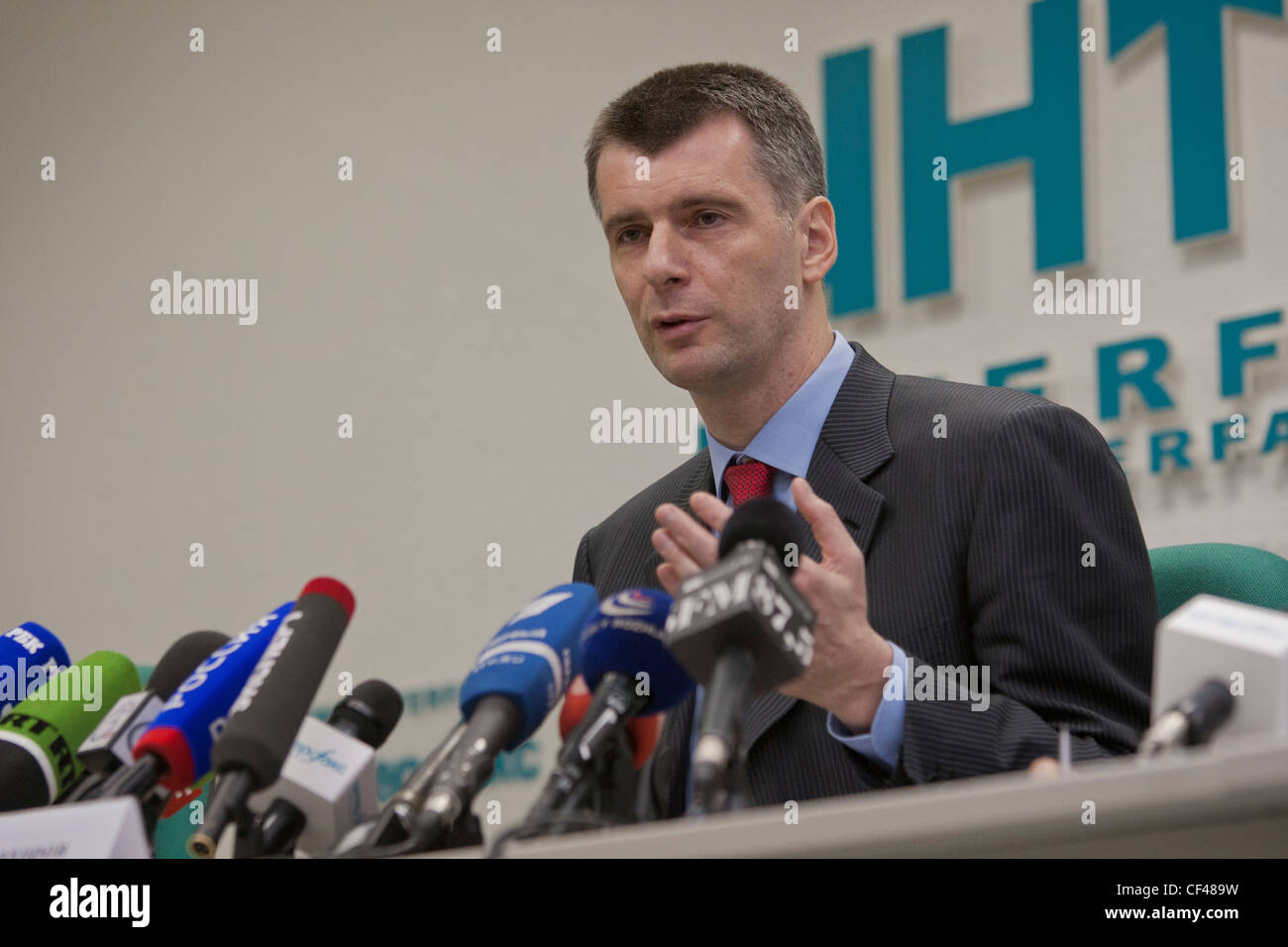 Russian presidential candidate Mikhail Prokhorov at the start of his ...
