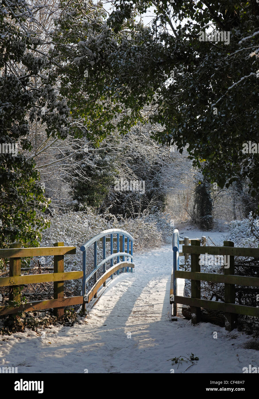 Footbridge winter walk Milton country park Stock Photo - Alamy