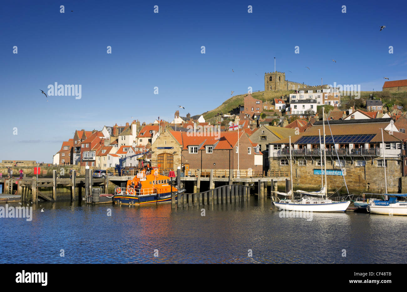 Whitby lifeboat moored outside Whitby Lifeboat Station below St Mary's ...