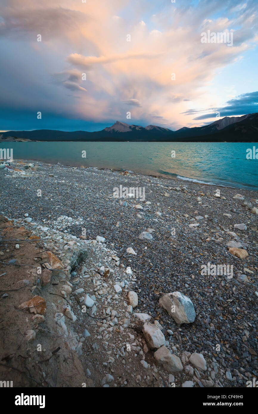 Sunset Above The Shores Of Abraham Lake; Nordegg Alberta Canada Stock ...