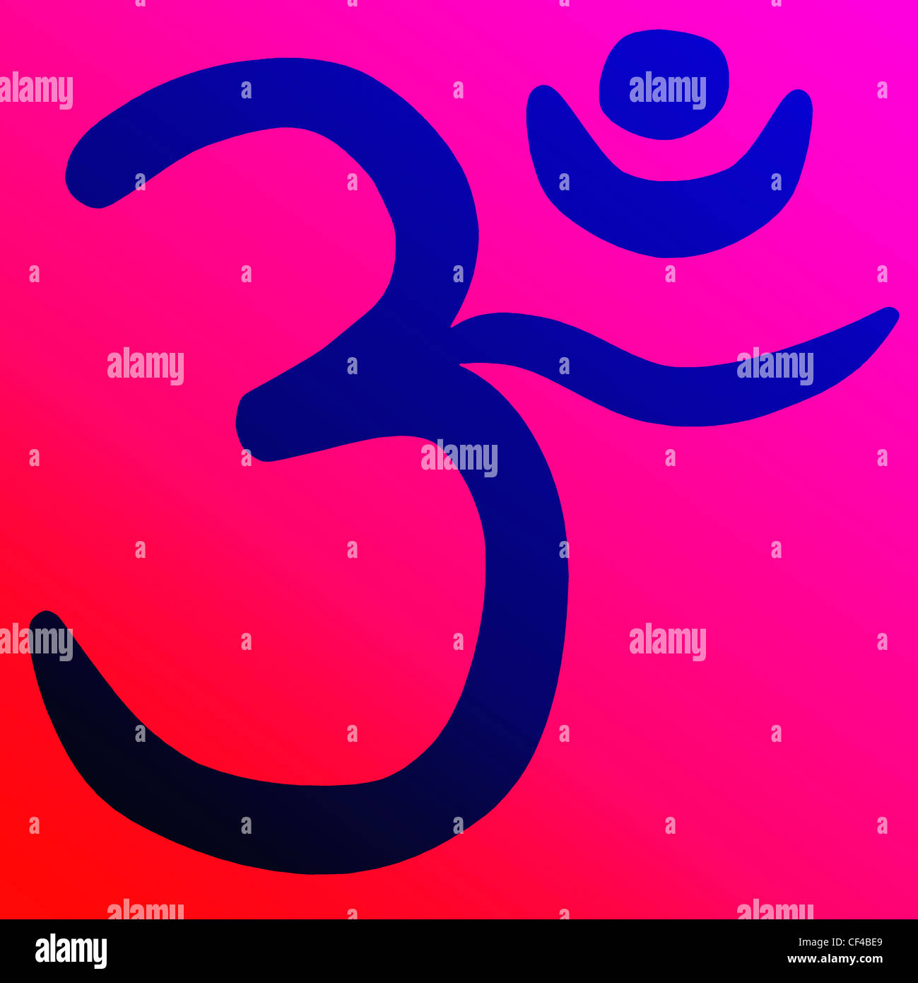 Blue Om symbol against a glowing gradient from red to magenta Stock ...