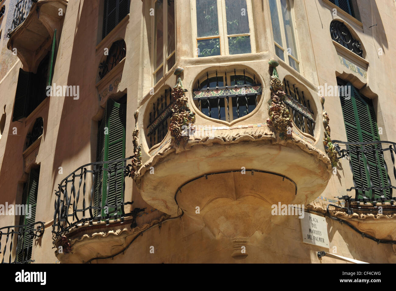 Art Nouveau buildings and balconies in the town of Palma Majorca ...