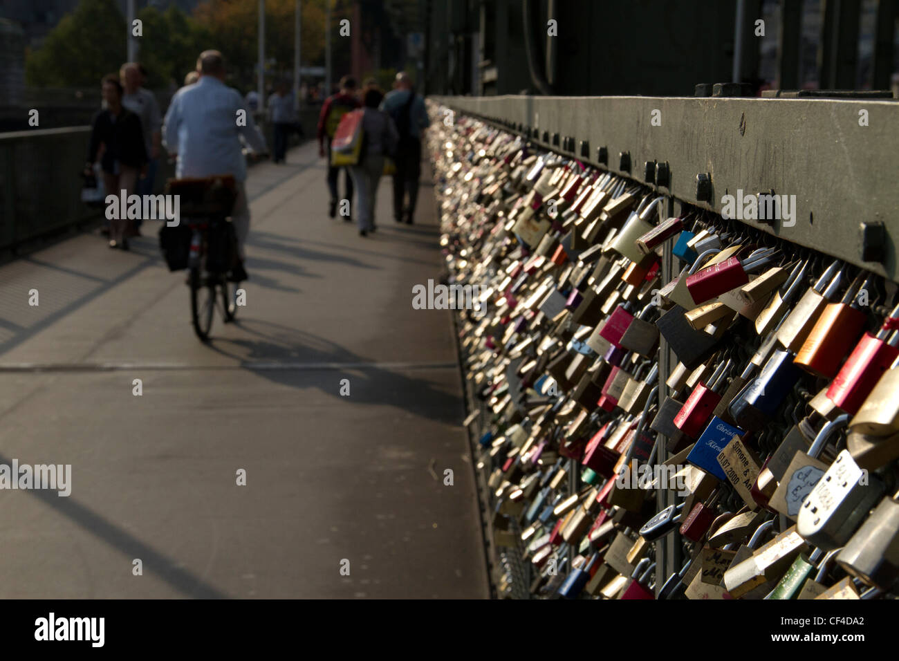 Padlocks on the railway bridge over the River Rhine, Cologne, Germany ...
