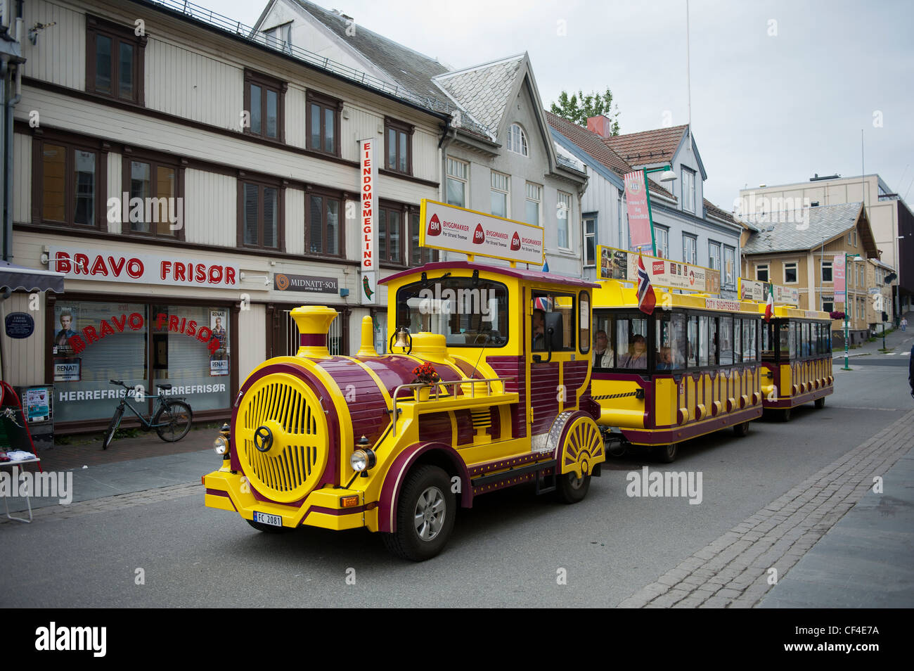 Trolley Train which takes tourists on a tour of the city in Tromso ...