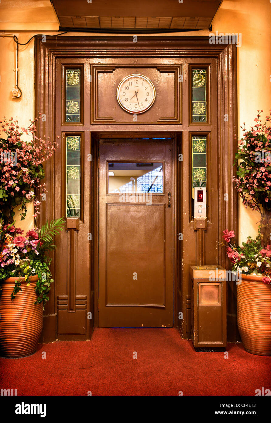 old vintage elevator door in the lobby Stock Photo - Alamy