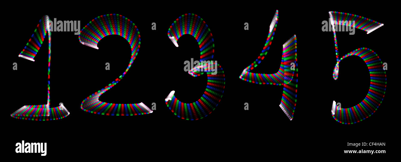 part of Illuminated rainbow figure number on black background Stock ...