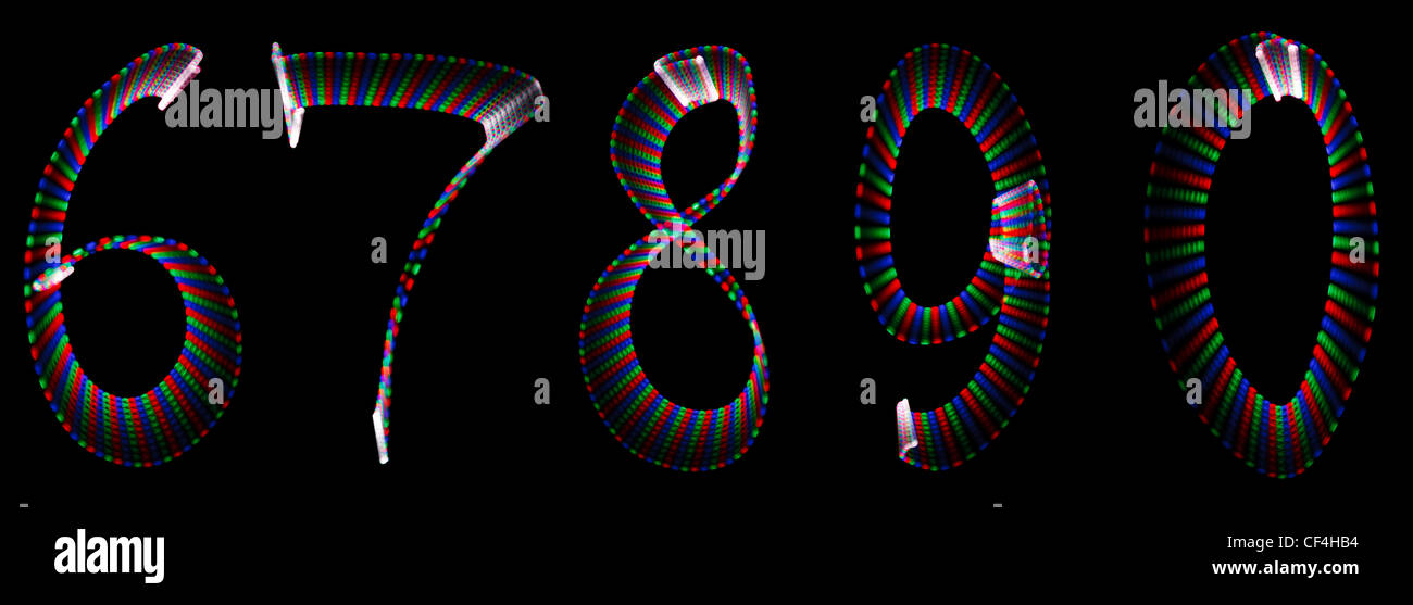 part of Illuminated rainbow figure number on black background Stock ...