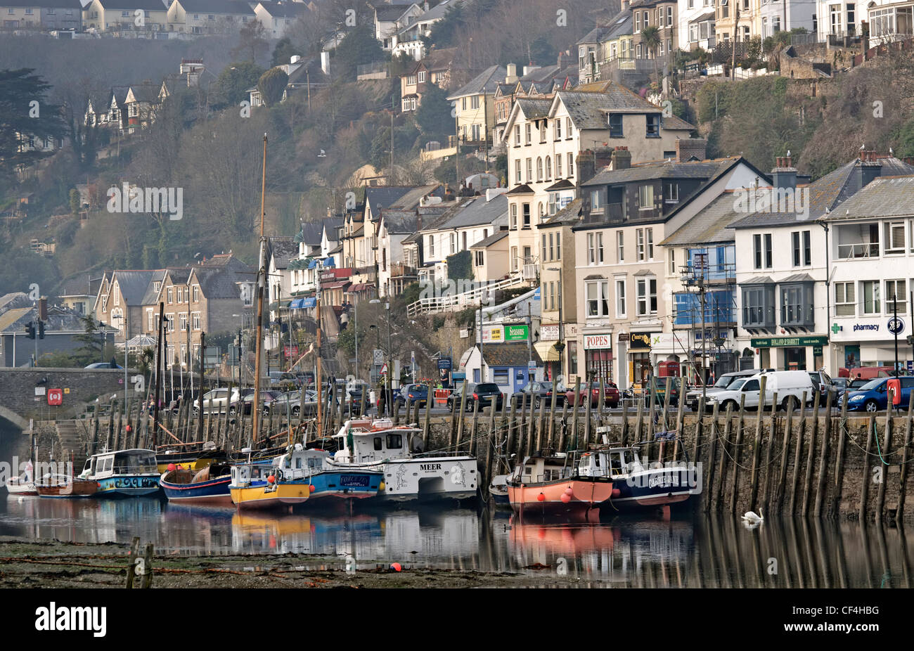 Fishing boats in the small coastal fishing port of Looe in south-east ...