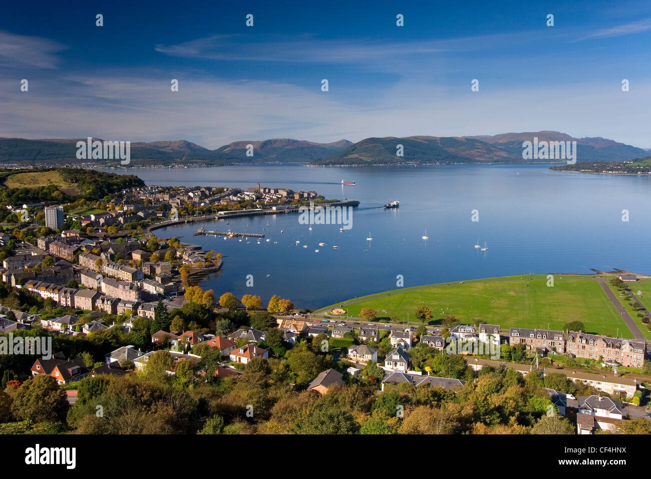 Looking down from Lyle Hill over Gourock and Cardwell Bay across the ...