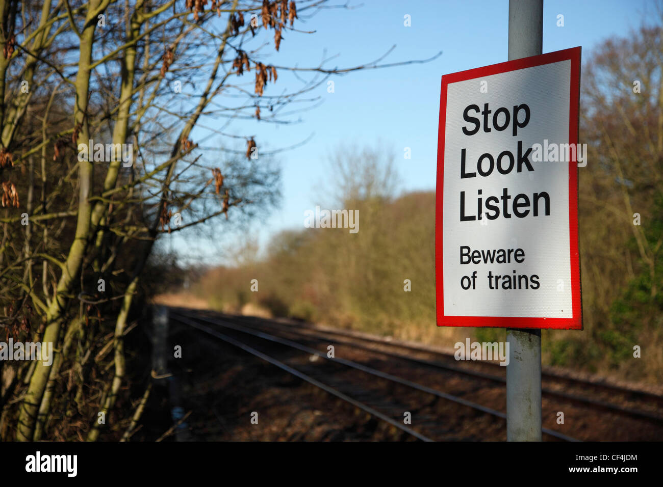 Beware of trains sign hi-res stock photography and images - Alamy
