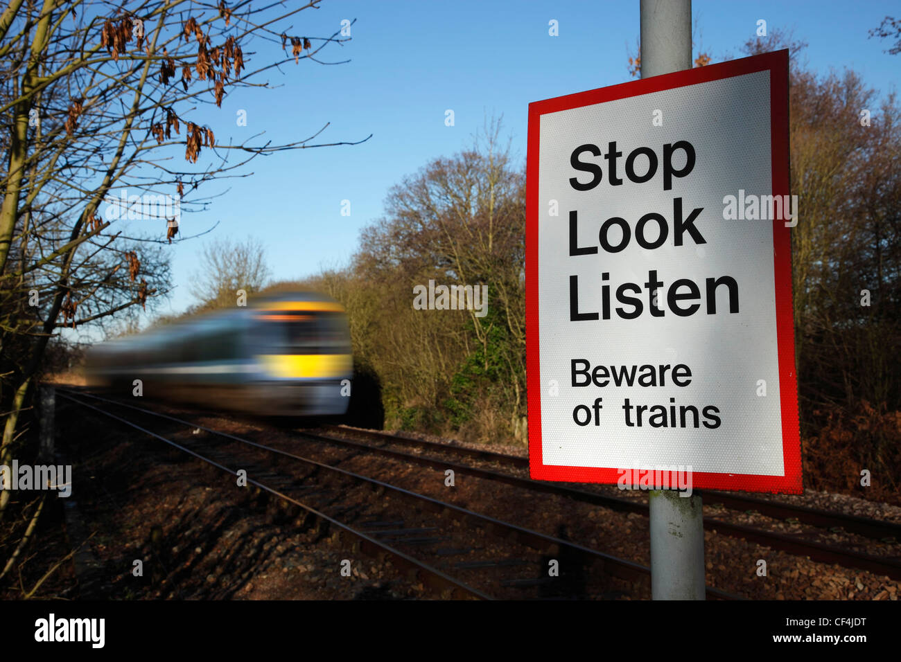 Beware of trains sign hi-res stock photography and images - Alamy