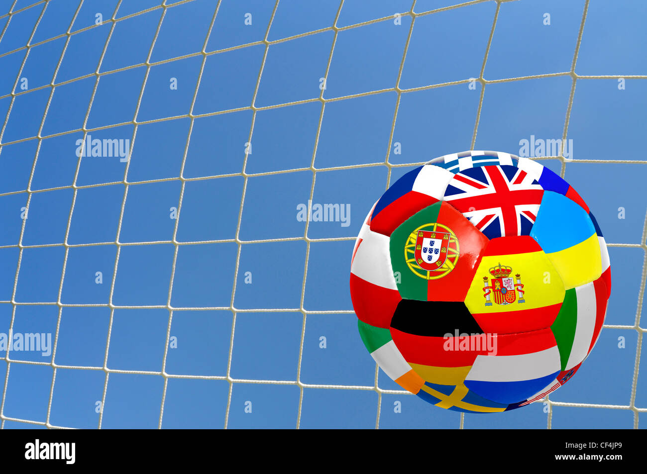 Euro cup soccer ball with flags over a goal's net Stock Photo - Alamy