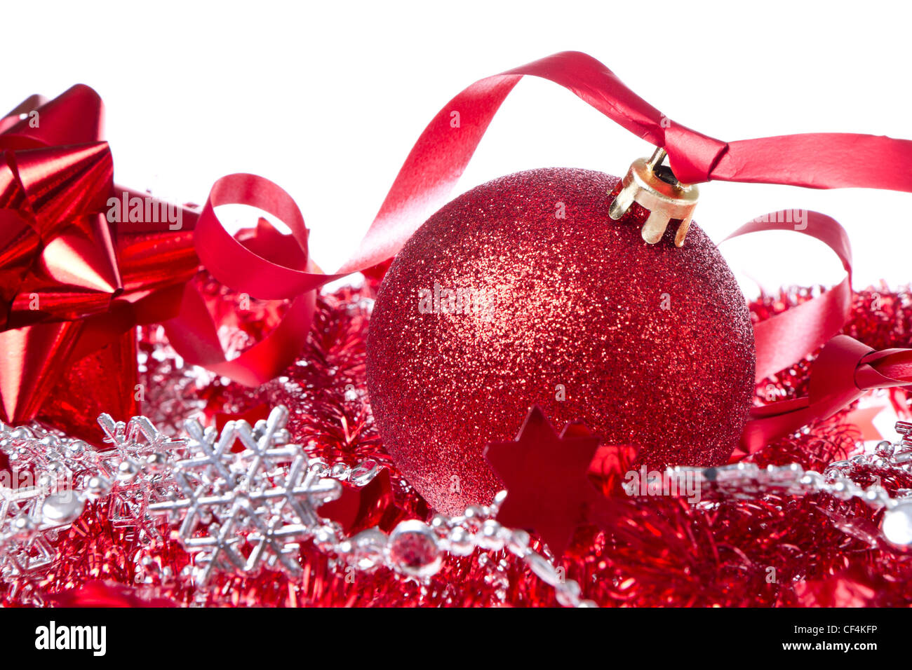 ball with ribbon and tinsel isolated on white background Stock Photo ...