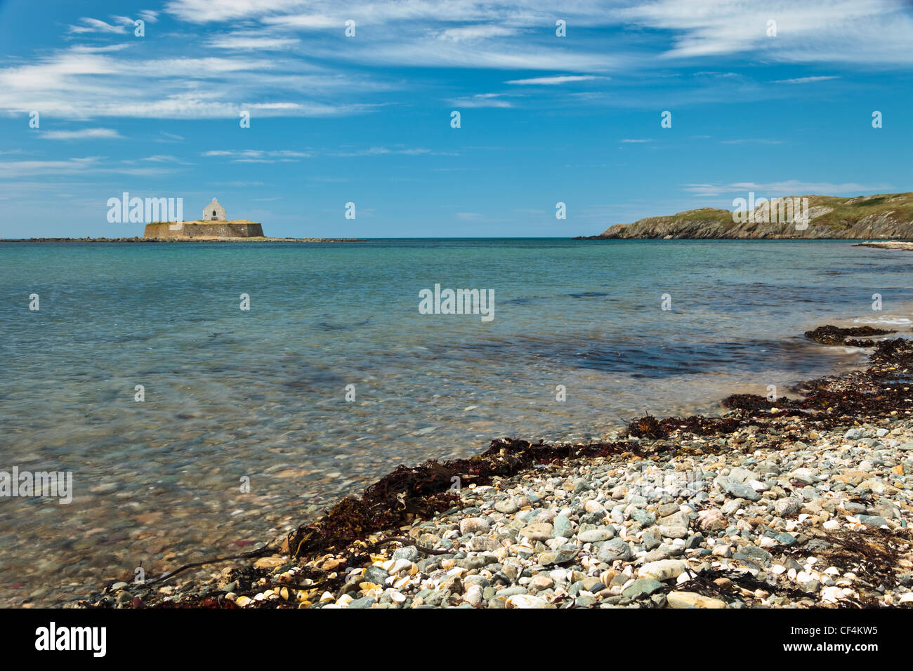 St Cwyfan's Church, known as the Church in the Sea, on a small tidal ...