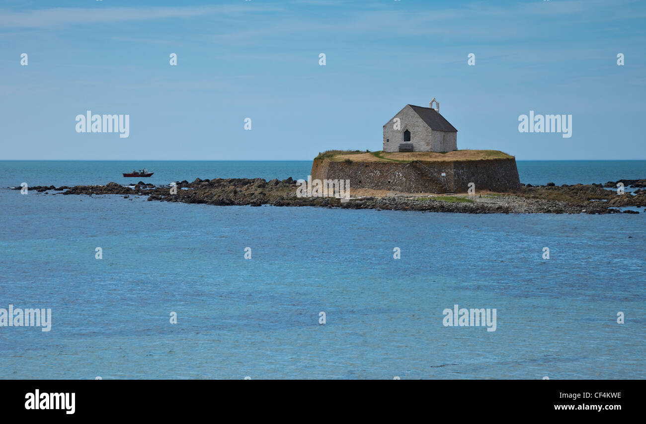 St Cwyfan's Church, known as the Church in the Sea, on a small tidal ...
