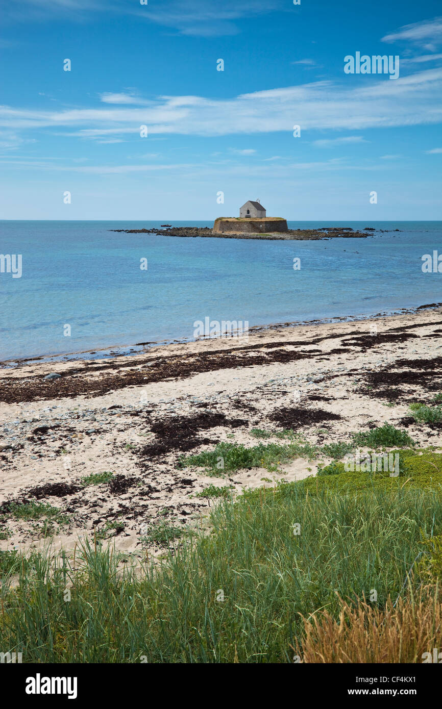 St Cwyfan's Church, known as the Church in the Sea, on a small tidal ...