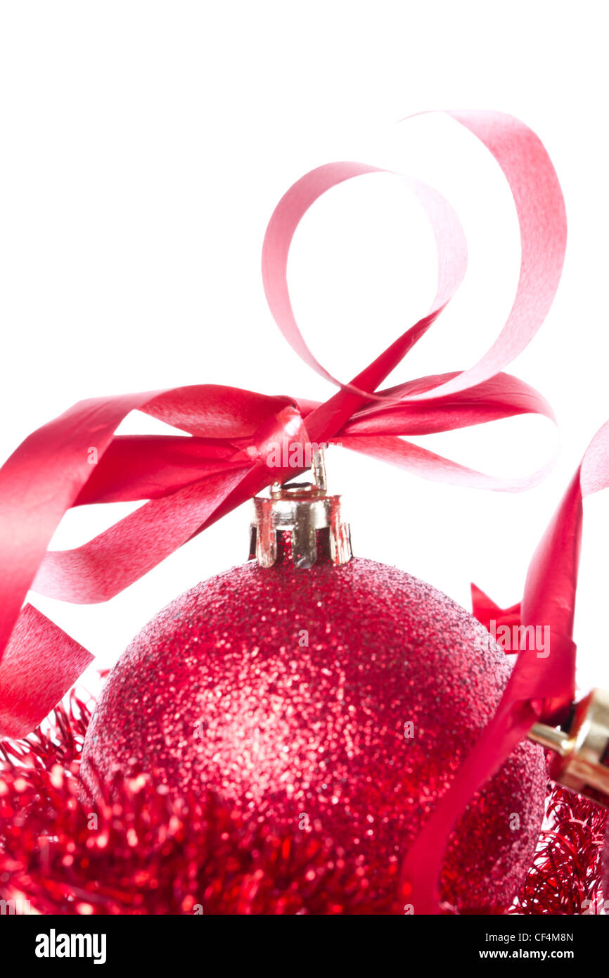balls with ribbon and tinsel isolated on white background Stock Photo ...
