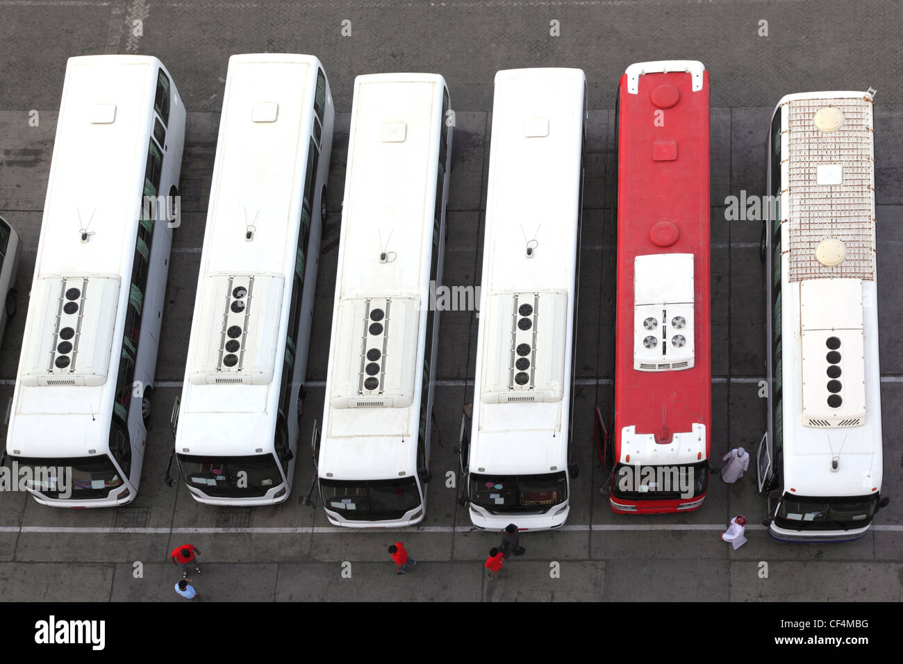 regular buses on station and drivers in uniform view from above Stock ...