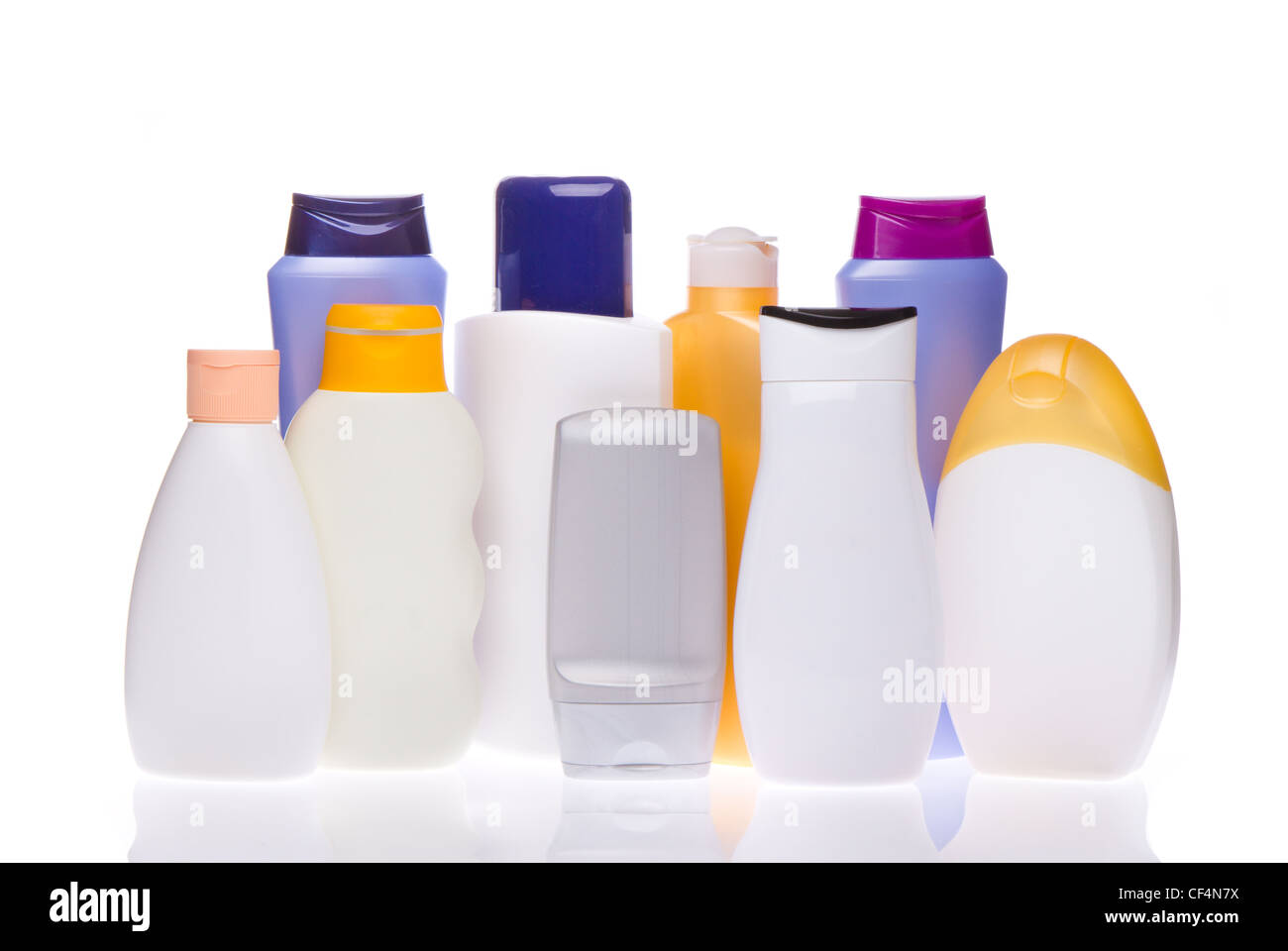 set of cosmetic bottles isolated on white background Stock Photo - Alamy