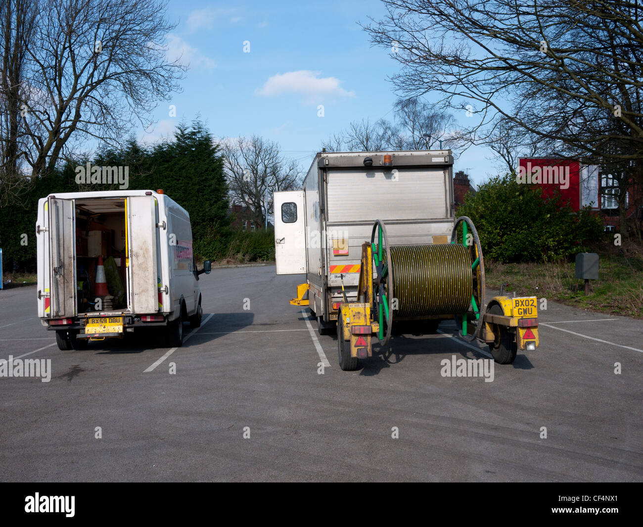 BT Telecom Engineer Vans and Reel of Cable, England, UK Stock Photo - Alamy