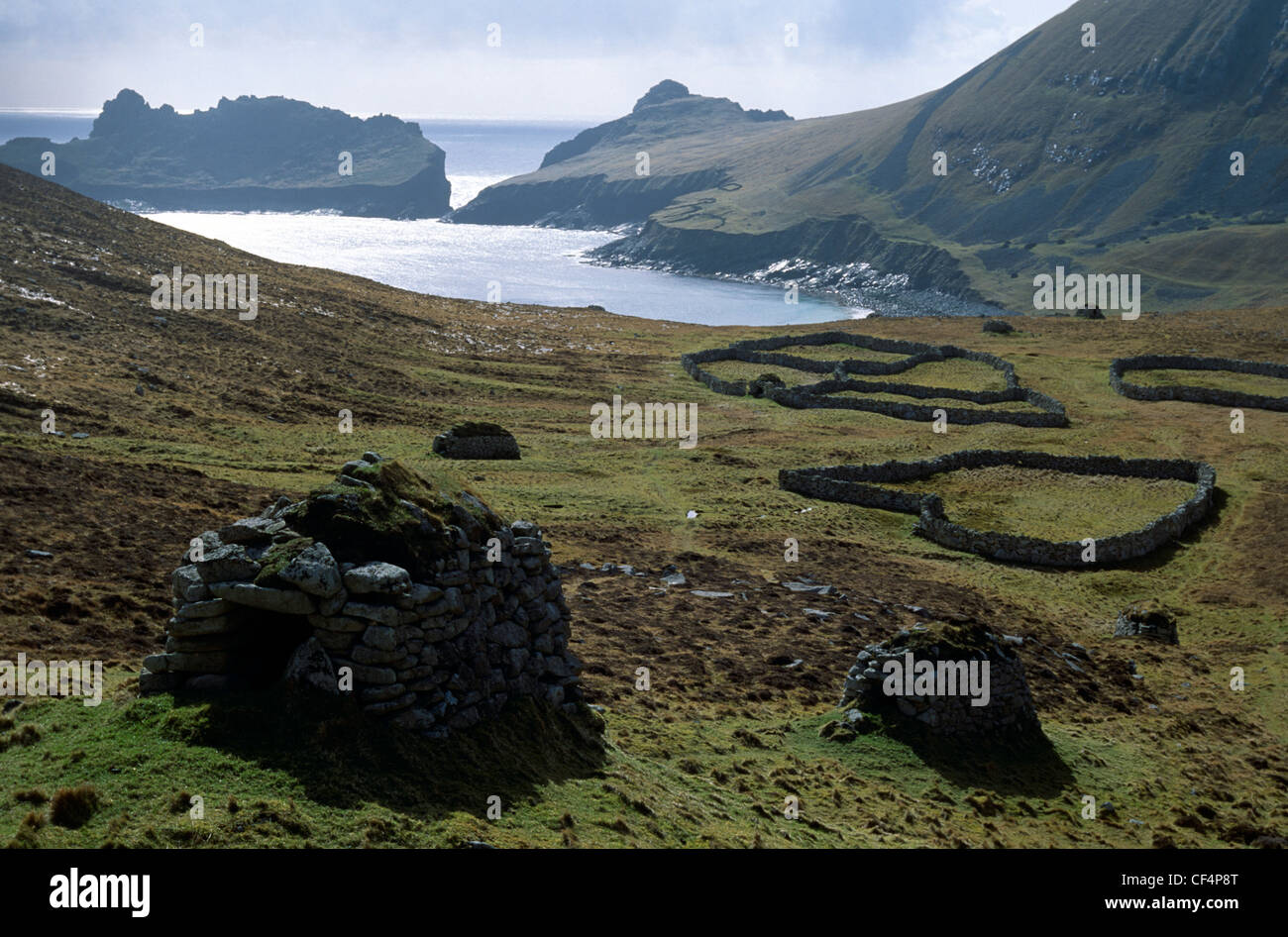 A cleit and stone enclosures on the island of Hirta, one of four ...