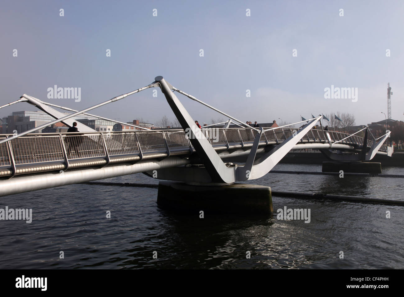 The Millennium Bridge, a pedestrian bridge over the River Liffey ...