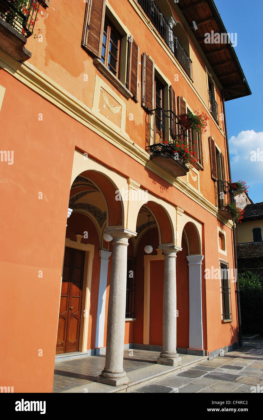 Municipal building city hall in Orta San Giulio village, Piedmont ...