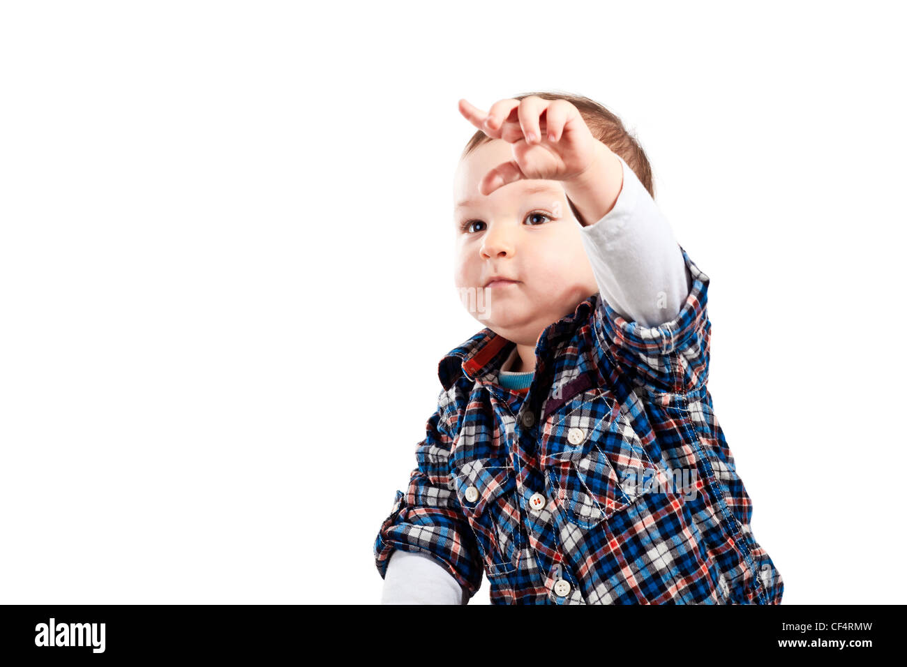 Little Baby boy with arm raised Stock Photo - Alamy