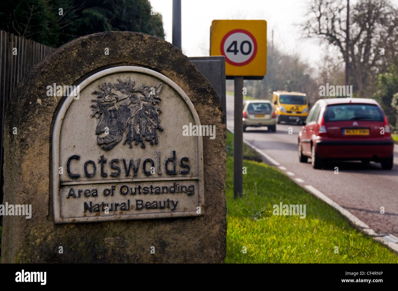 Roadsign marking beginning of the Cotswolds Stock Photo - Alamy