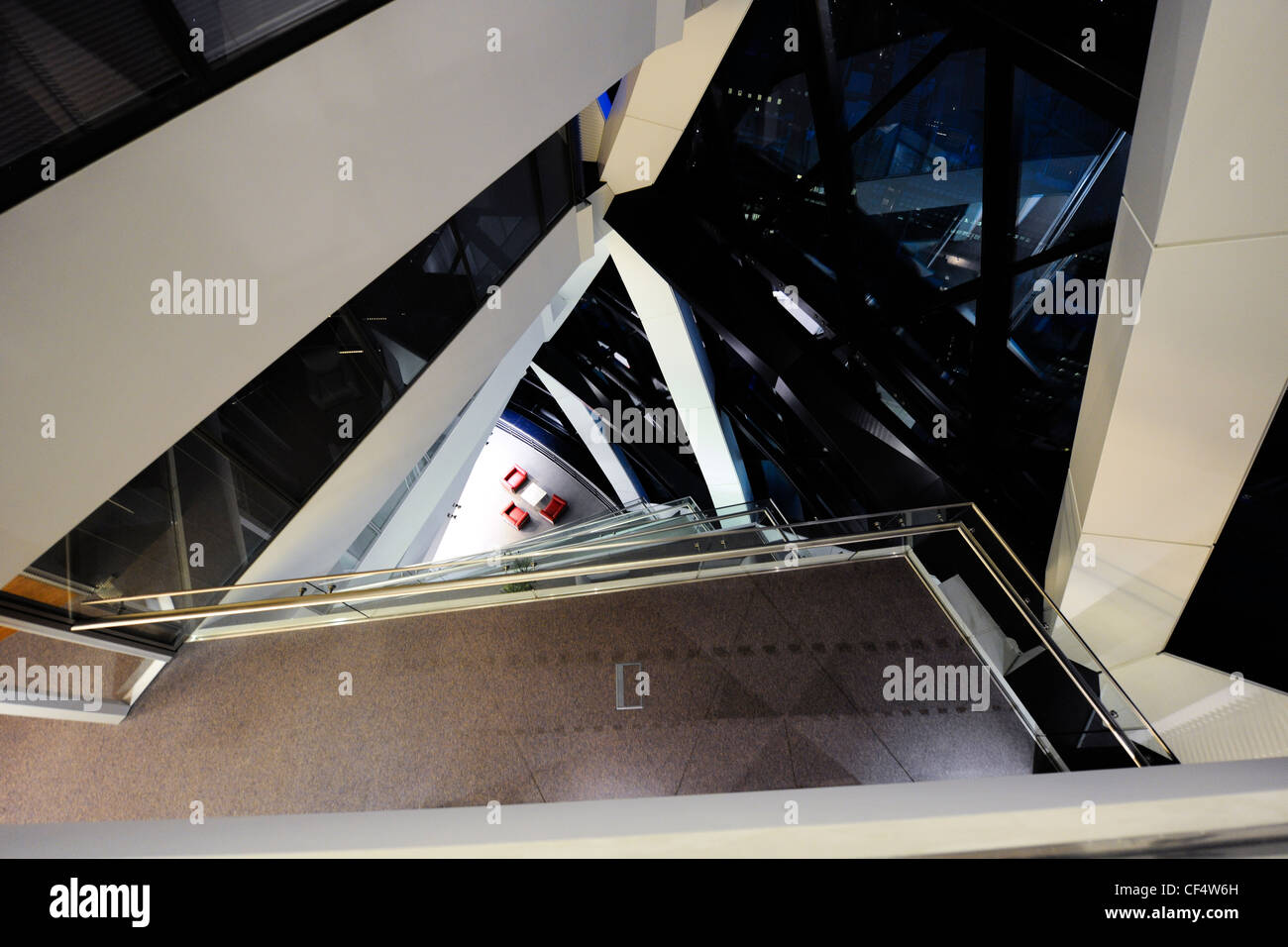 Internal view looking down the atrium at 30 St Mary Axe, known as the ...